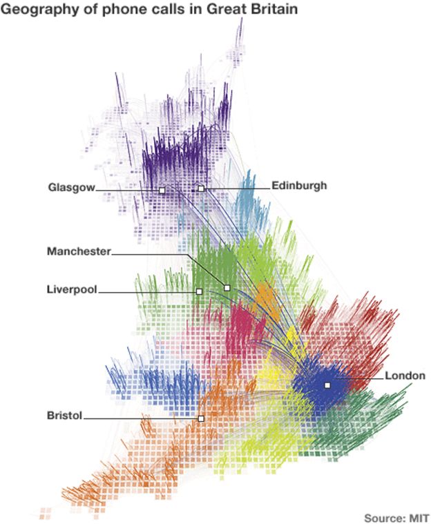 Phone calls redefine map of Great Britain - BBC News