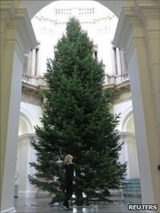 Tate Britain unveils naked Christmas tree - BBC News