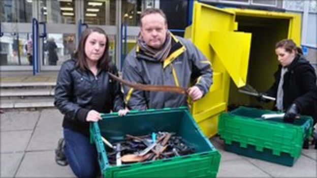 Knife amnesty bins on a tour of Suffolk police stations - BBC News