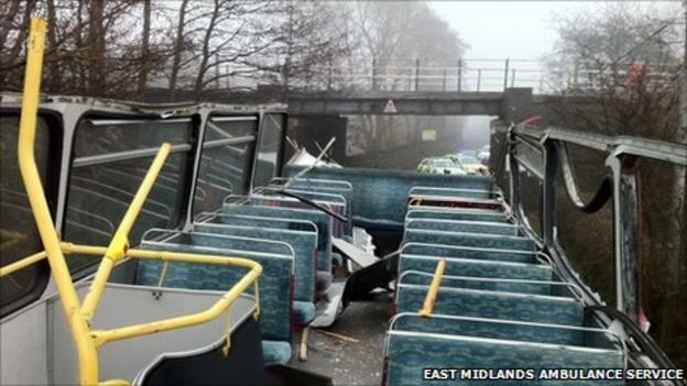 Bus carrying Derbyshire schoolchildren hits bridge - BBC News