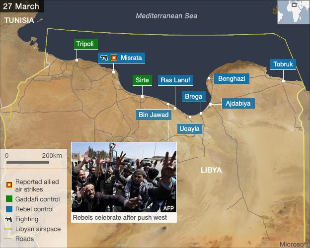 Libya: Rebels take Ras Lanuf, Brega , Uqayla, Bin Jawad - BBC News