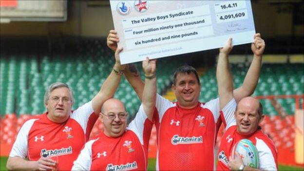 Four Rhondda rugby fans scoop £4m lottery win - BBC News