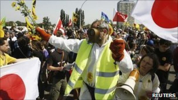 Anti-nuclear protests in Germany and France - BBC News