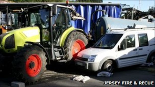 Jersey man rescued from under tractor wheel - BBC News