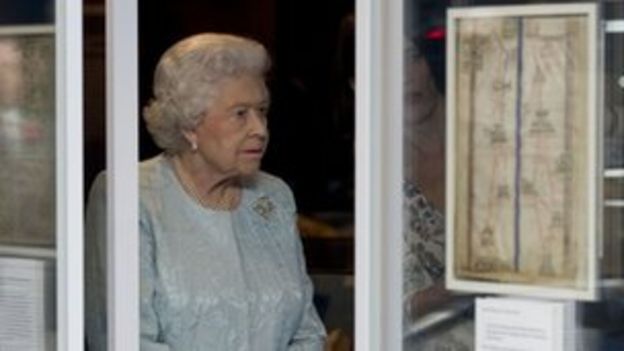 Queen opens British Library manuscripts exhibition - BBC News