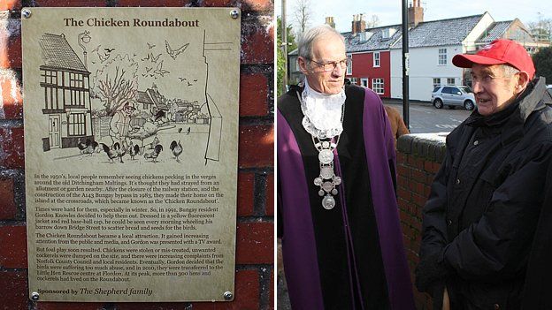 Chicken roundabout: Plaque for Bungay's 'chicken man' - BBC News