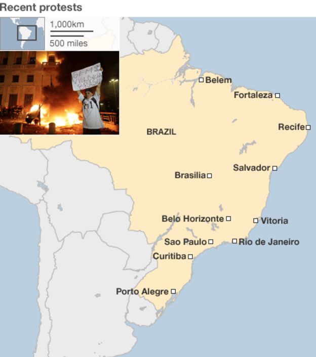 Violent protests mar Brazil-Mexico match in Fortaleza - BBC News