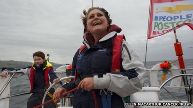 Dame Ellen MacArthur's cancer charity sails from Largs - BBC News
