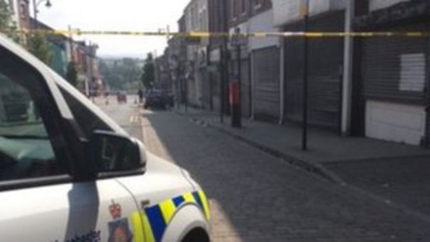 Two men stabbed in Oldham town centre - BBC News