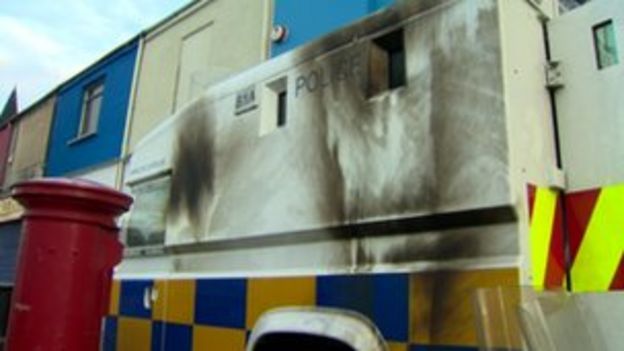 Blast bombs and petrol bombs thrown at police in Belfast - BBC News