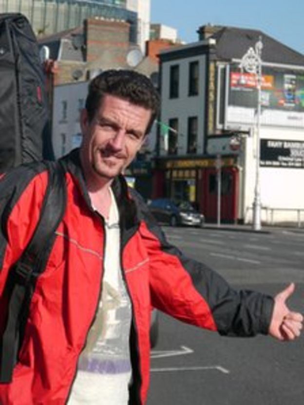 Colin Turner attempts to travel around the world without money - BBC News