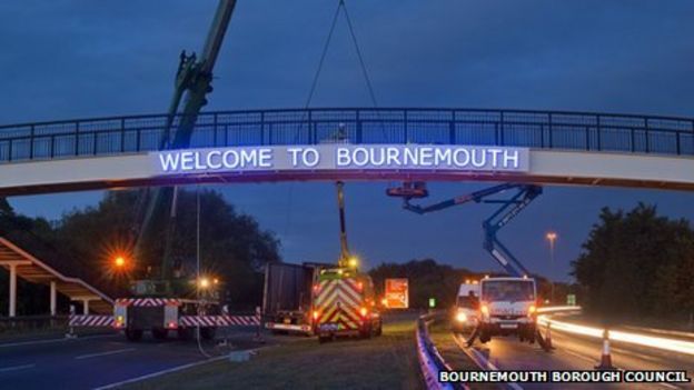 Bournemouth's £76,000 'welcome' sign completed - BBC News