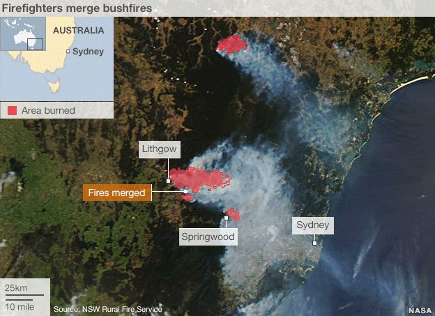 Australia fire crews face extreme weather in NSW - BBC News