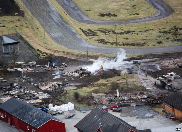 Norway fire chars wooden village of Laerdalsoyri - BBC News