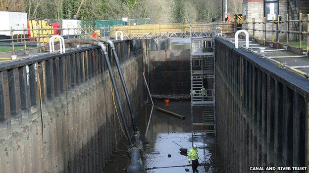 Sprotbrough Lock drained for gate replacement - BBC News