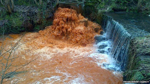 River Holme in Brockholes runs orange with iron deposits - BBC News