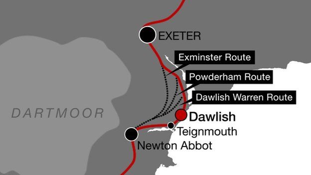 Storm-hit Dawlish: Where could a second rail line run? - BBC News