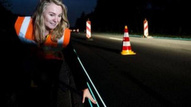 Glow In The Dark Road Unveiled In The Netherlands Bbc News