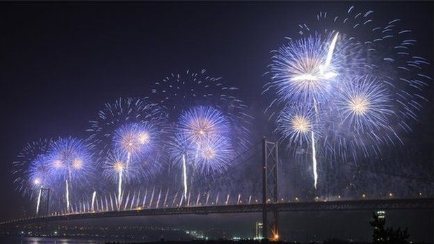 In Pictures: Forth Bridge 50th anniversary fireworks - BBC News
