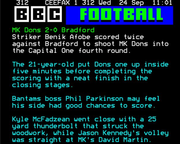 Ceefax at 40: Your Capital One Cup Ceefax match reports - BBC Sport