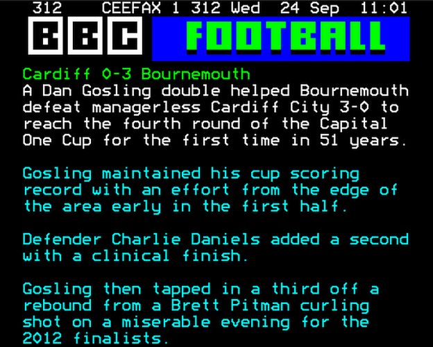 Ceefax at 40: Your Capital One Cup Ceefax match reports - BBC Sport