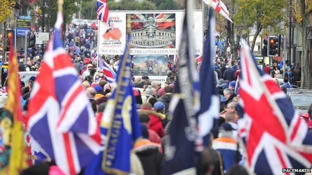 Union flag march: Numbers restricted for anniversary protest - BBC News