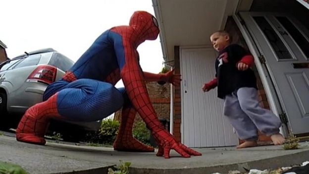 Spider-Man surprise video for brain tumour boy goes viral - BBC News