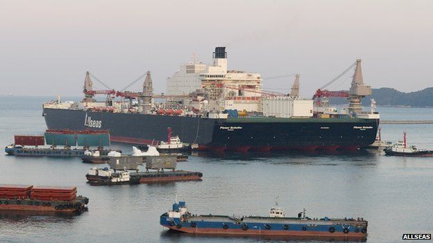 World's biggest crane ship Pieter Schelte sets sail for Rotterdam - BBC ...