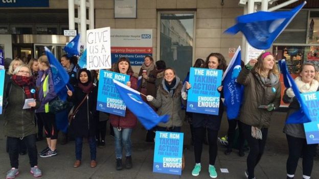NHS staff stage four-hour strike - BBC News