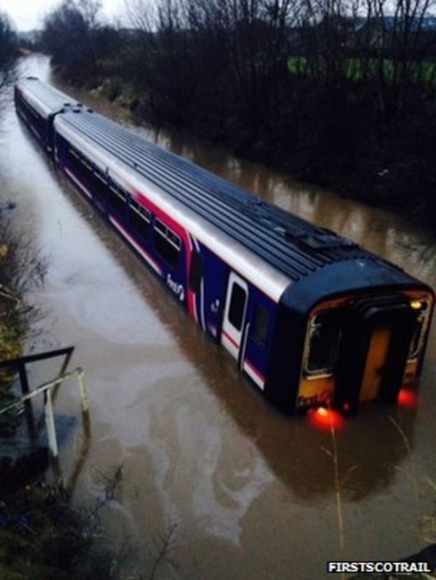 Passenger hurt as train hits flood in East Ayrshire - BBC News