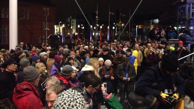 Cardiff Bay vigil after French terror attacks - BBC News