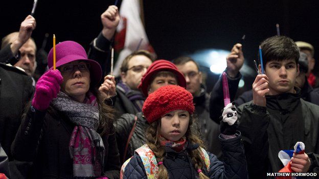 Cardiff Bay vigil after French terror attacks - BBC News