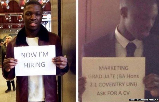 'Hire me' graduate is back with a new sign - BBC News