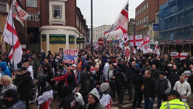 EDL supporters march through Walsall - BBC News