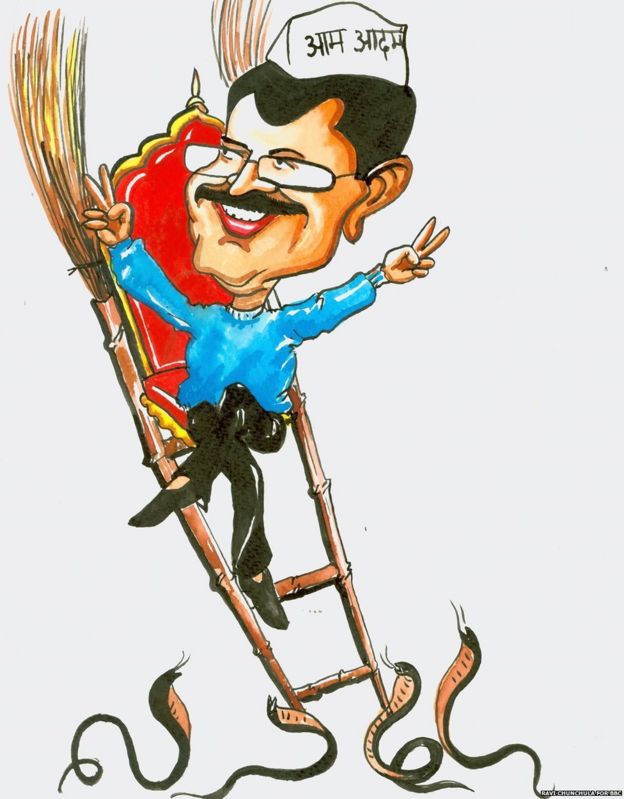 Delhi election: Arvind Kejriwal's victory in cartoons - BBC News