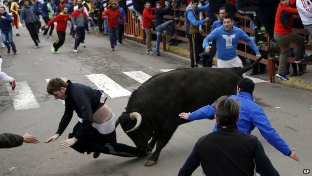 Scottish man gored at bull festival - BBC News