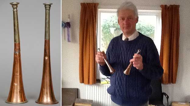 Eton College hunting horns reunited with dead soldier's family - BBC News