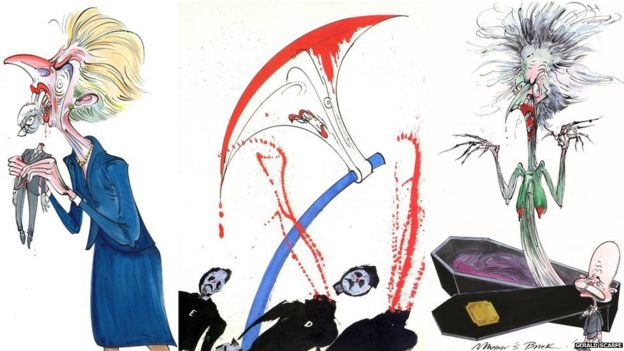 Gerald Scarfe's controversial Margaret Thatcher cartoons on show - BBC News