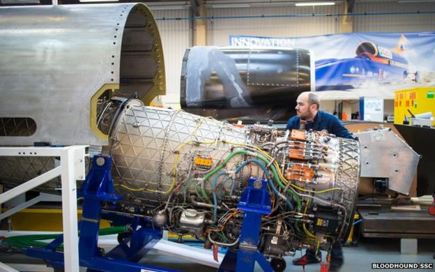 Bloodhound car has jet engine fitting - BBC News