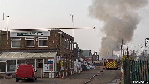 Great Blakenham scrap yard fire closes railway line - BBC News