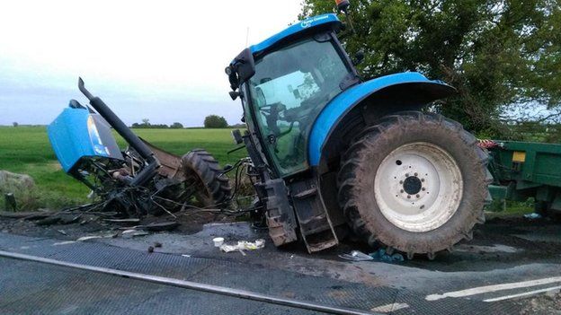 Knaresborough level crossing tractor hit by train - BBC News