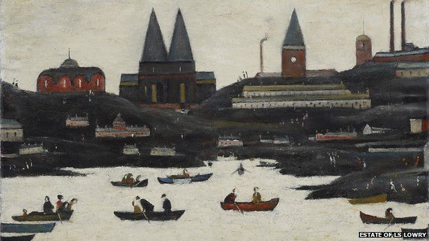 LS Lowry's Liver Buildings painting goes on show - BBC News