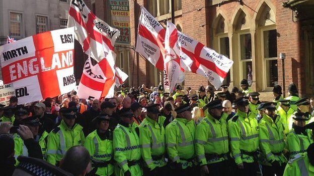 Hundreds in Manchester for EDL demonstration and counter-protest - BBC News