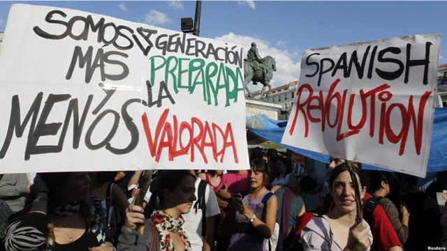 En fotos: las consignas de la protesta en España - BBC News Mundo