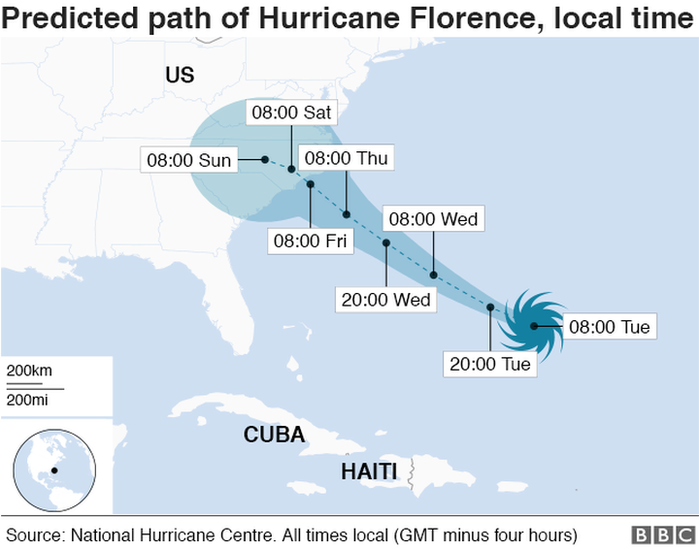 Kimbunga Florence: Tahadhari ya uharibifu mkubwa Marekani yatolewa na ...
