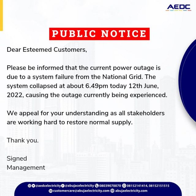 National grid collapse: Update as blackout hit parts of Nigeria - BBC News Pidgin