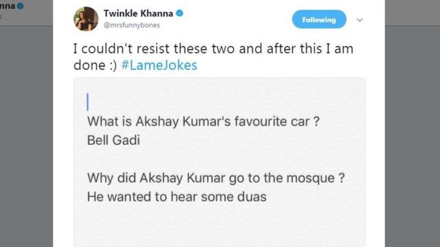 अक्षयच्या विनोदासाठी पत्नी ट्विंकलची ट्वीटखेळी - BBC News मराठी