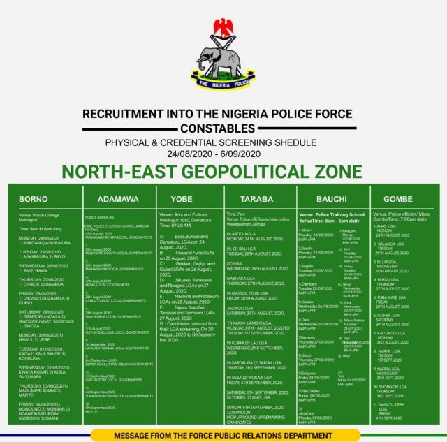 Nigeria police recruitment 2020: NPF screening 2020 update, location ...