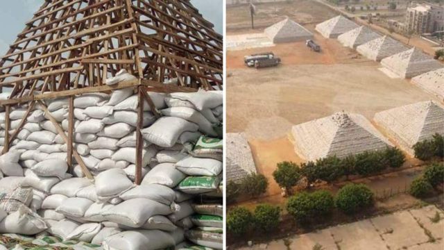 Abuja rice pyramid: Dem use wood pad rice pyramid wey Buhari unveil ...