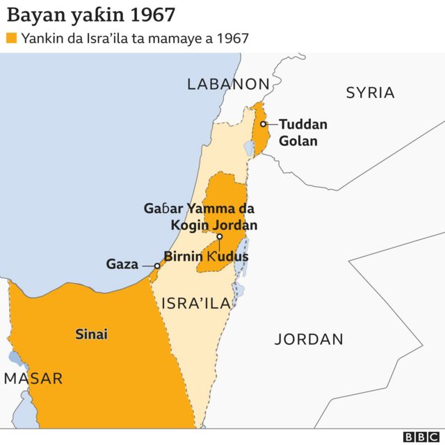 Taswirar iyakar Isra'ila da Ƙasashen Larabawa - BBC News Hausa